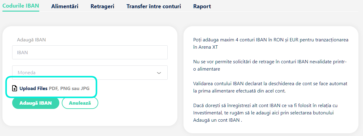 Vreau să adaug un cod IBAN | Investimental